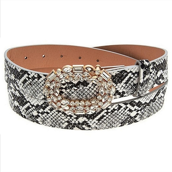 Accessories | Animal Print Black And White Snake Belt Rhinestone Bling ...